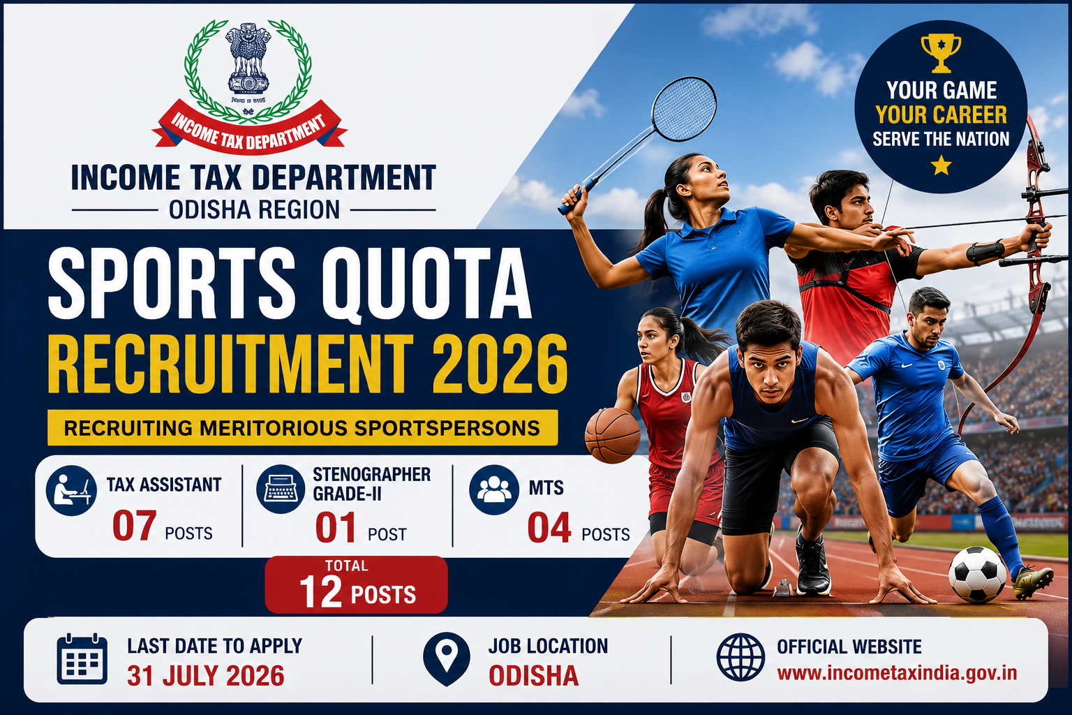 Income Tax Department Sports Quota Recruitment 2026 – Apply for 12 Tax ...